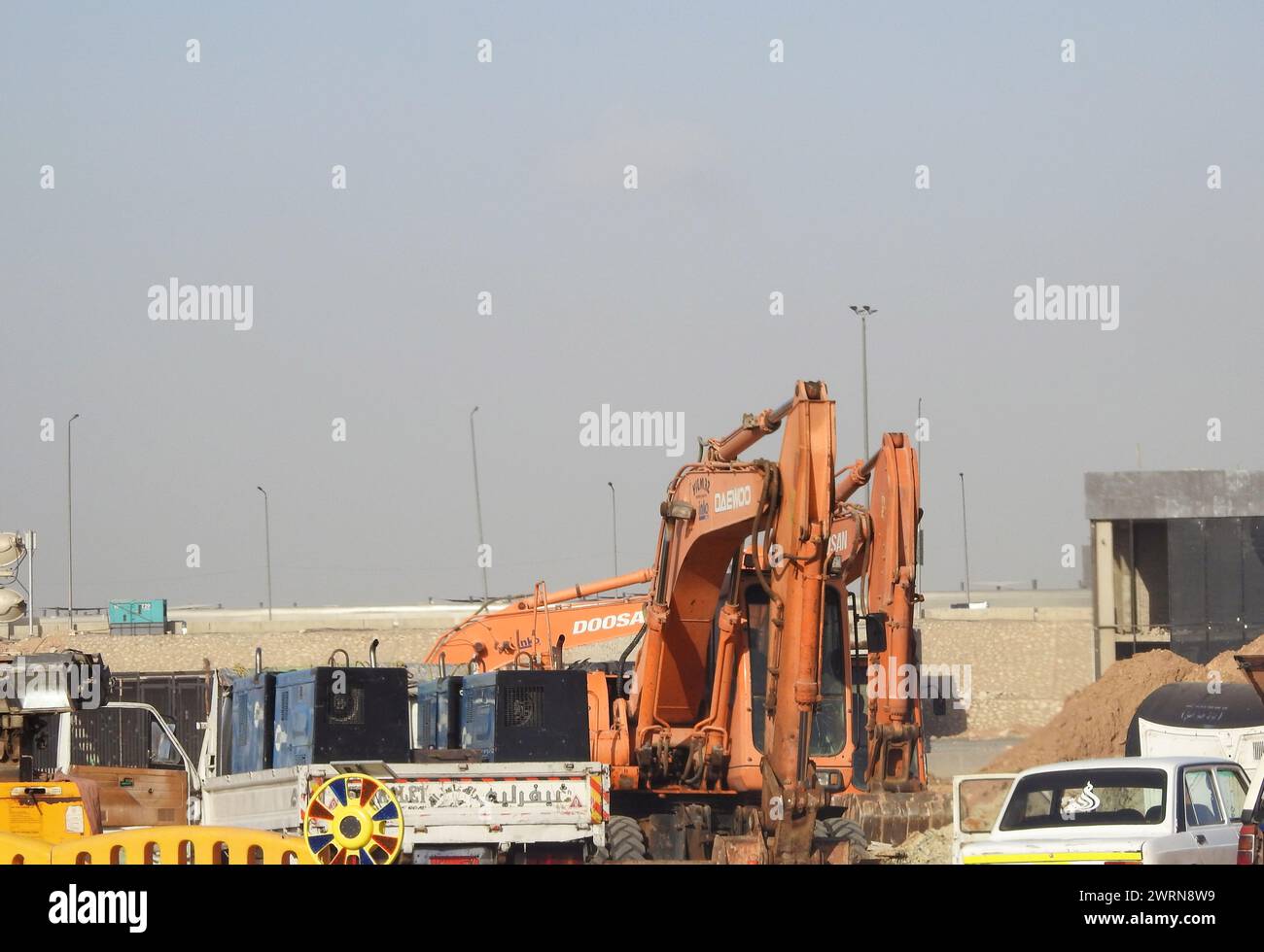 Cairo, Egypt, March 2 2024: preparations to place large water pipe ...