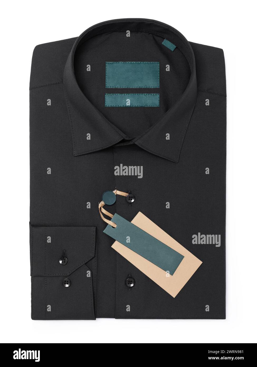 Black folded long sleeved men's shirt isolated on white background, top ...