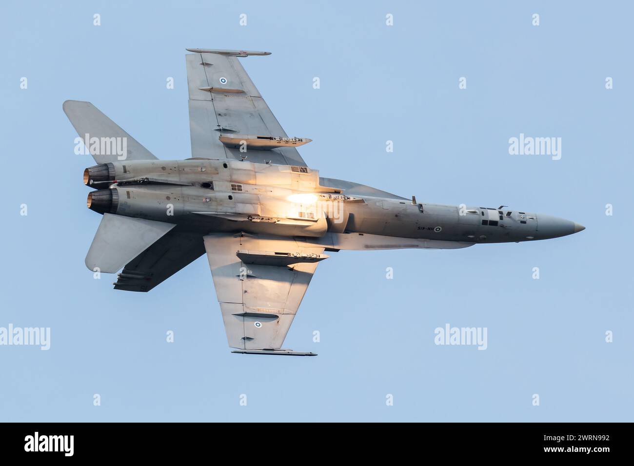 Radom, Poland - August 27, 2023: Finnish Air Force Boeing F-18 Hornet fighter jet plane flying ...