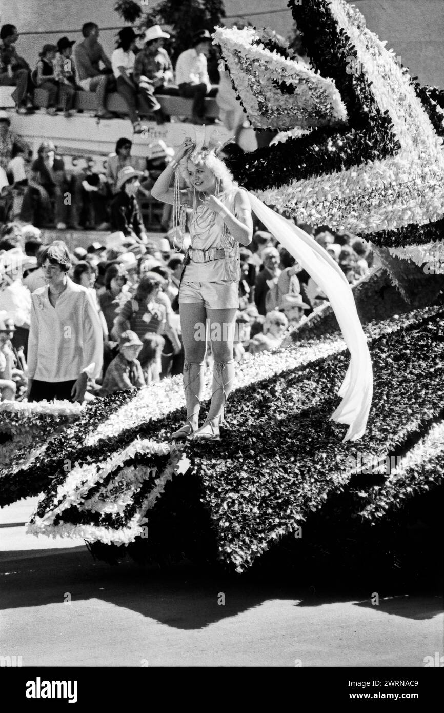 A girl on a parade float at the Calgary Stampede Parade, Alberta Canada ...