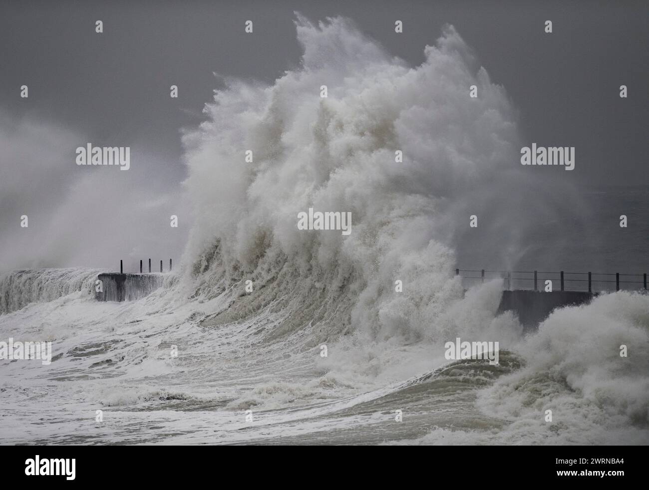 Sunday 10th March 2024 - Hartlepool, UK: Huge waves crash against the ...
