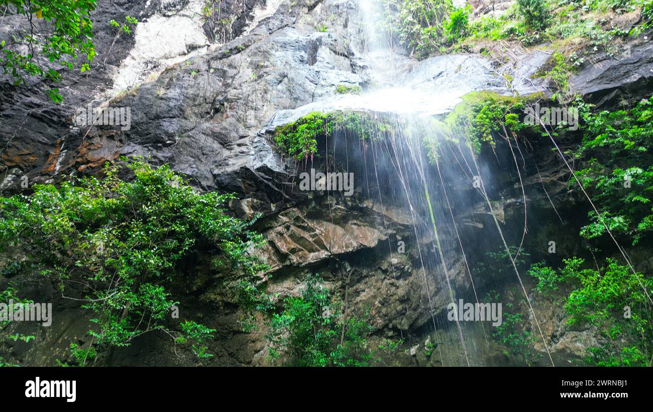 View from Oque Pipi waterfall, on Prince Island in Sao Tome e Principe ...