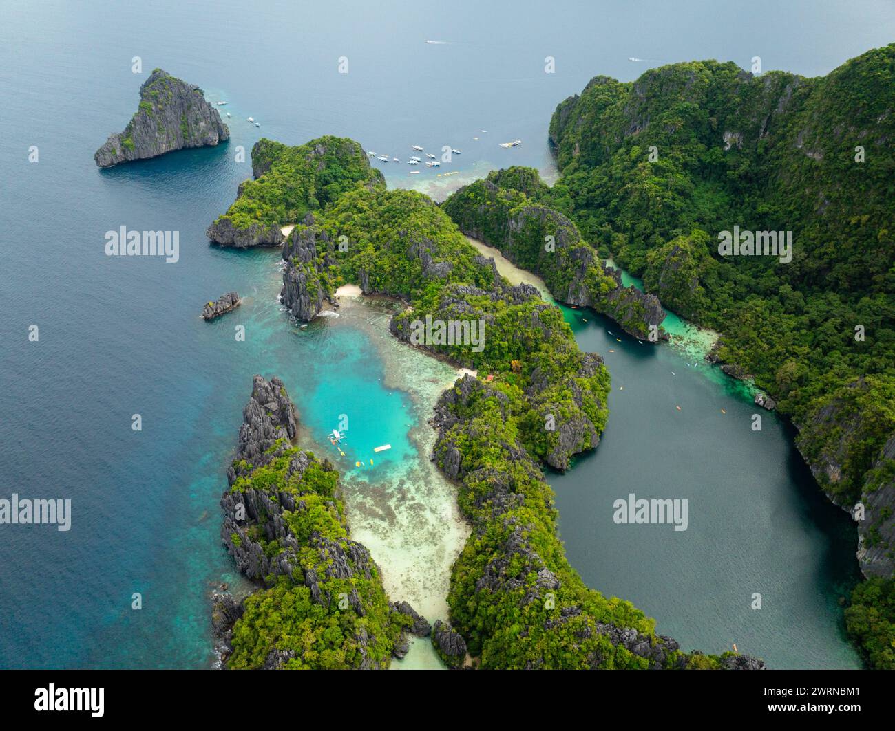 Top view of Small Lagoon and Big Lagoon in Miniloc Island. El Nido ...
