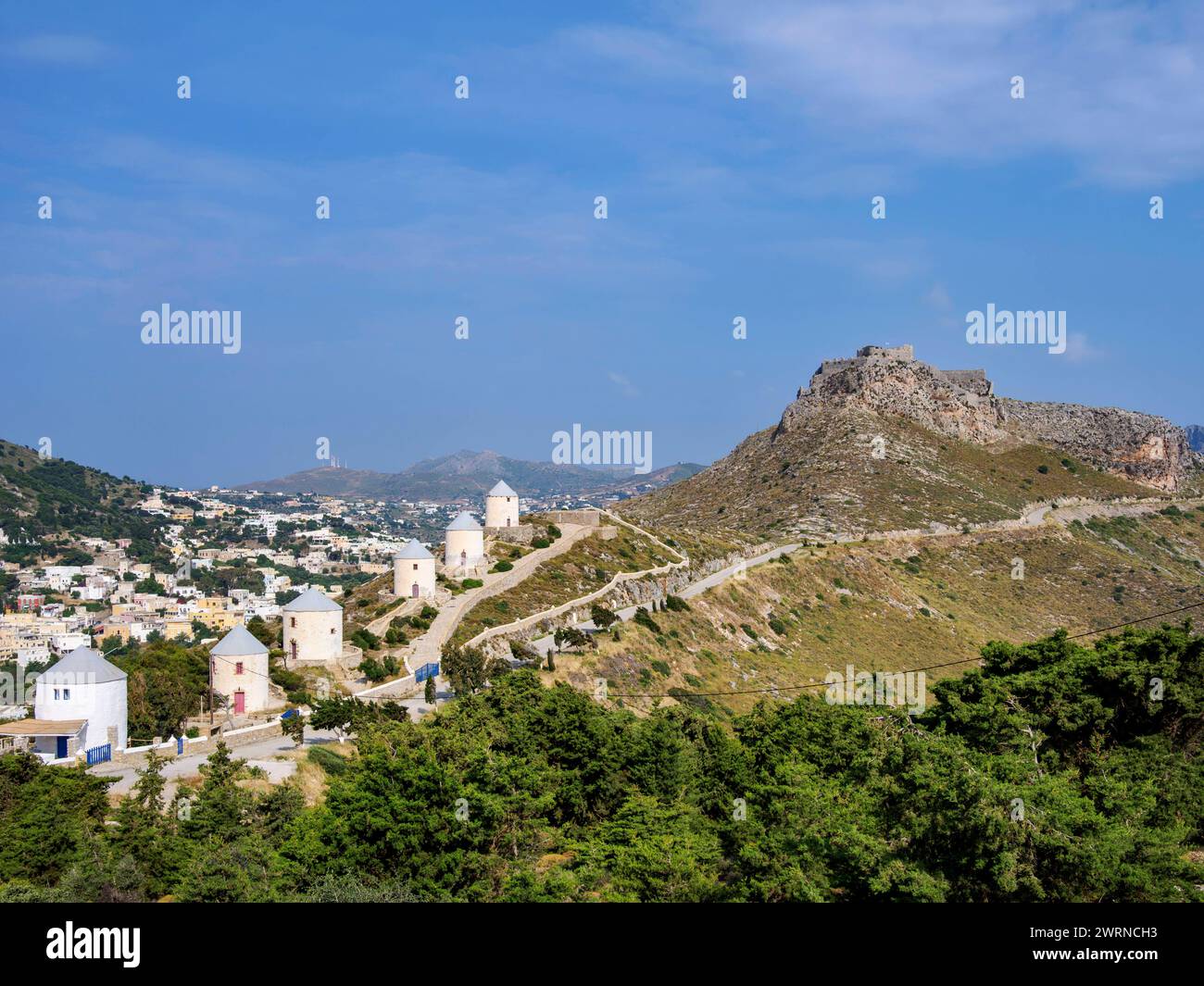 Medieval Castle and Windmills of Pandeli, Leros Island, Dodecanese ...