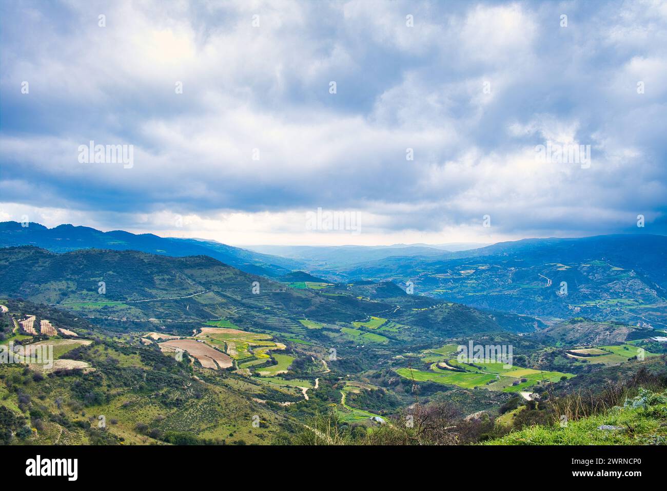 View of the valley of the Dhiarizos River near the village of Dora ...