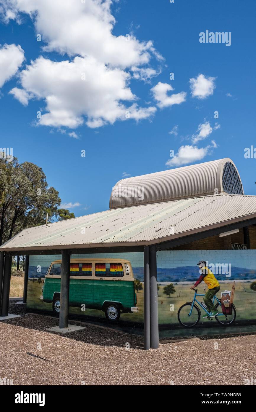 A public toilet with transport themed murals at the Day's Lookout rest ...