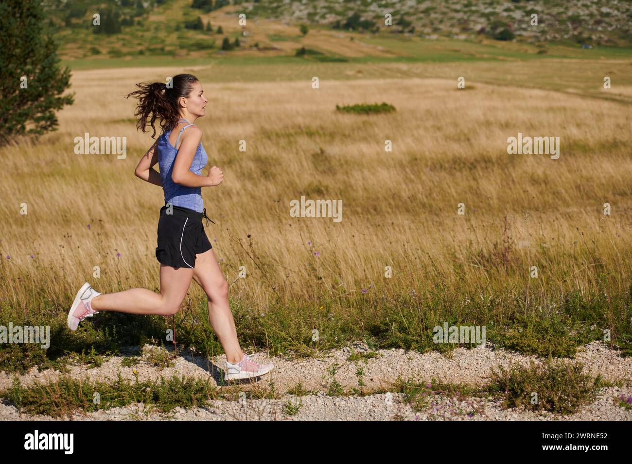 Solo Stride: Determined Athlete Woman Embarks on Fitness Journey for Marathon Preparation Stock ...