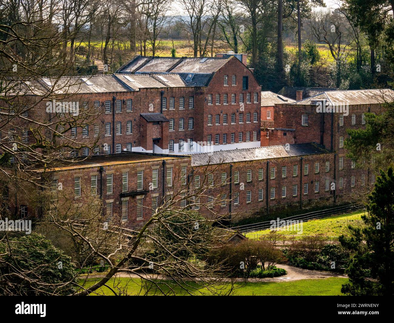 Quarry Bank Mill seen from the walled garden. Wilmslow, Cheshire. UK ...