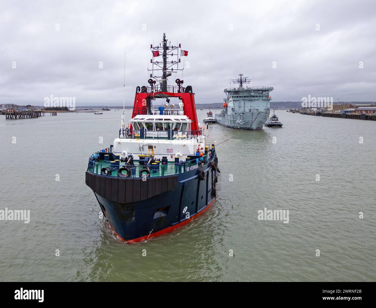 The Boluda Towage tug VB Hispania towing the former RFA Diligence out ...