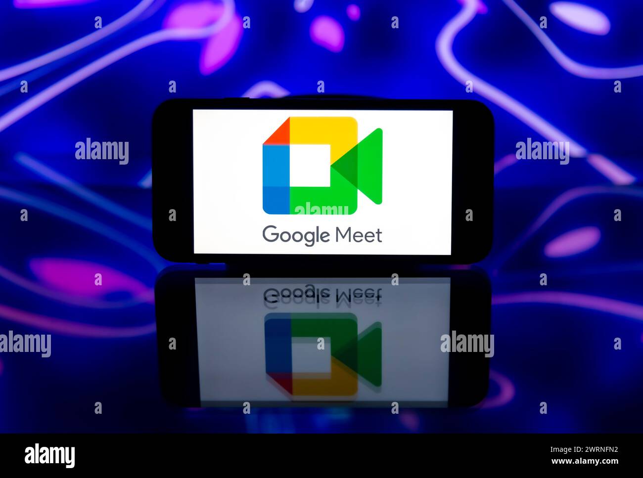 In this photo illustration, the Google Meet logo is seen displayed on a ...