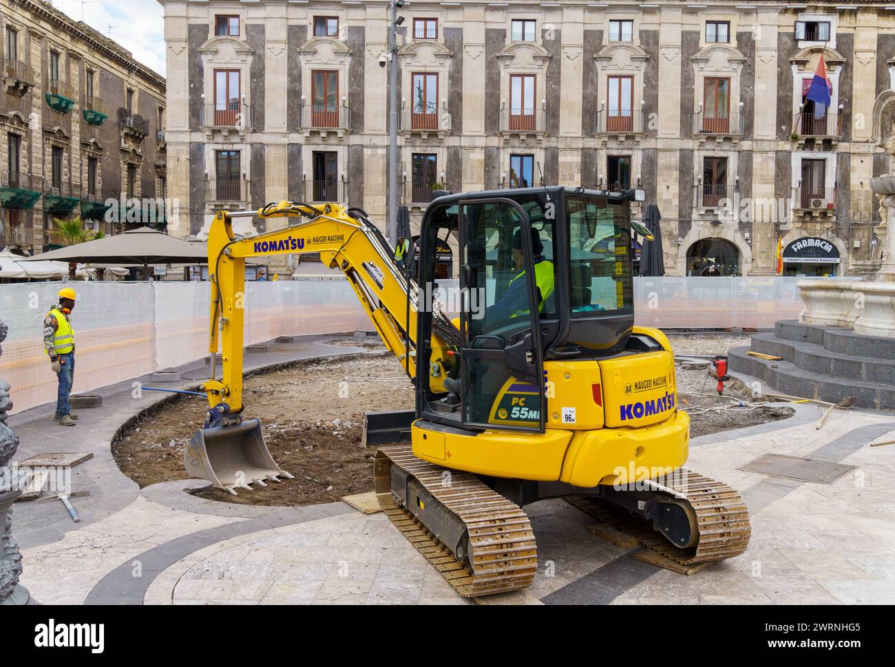 Catania, Italy - 2 March 2024: A construction site with construction ...