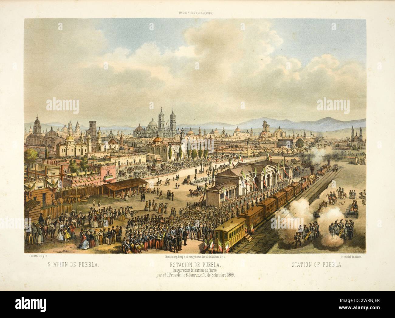 "The Puebla Train Station on the inauguration of de railway 1869 ...