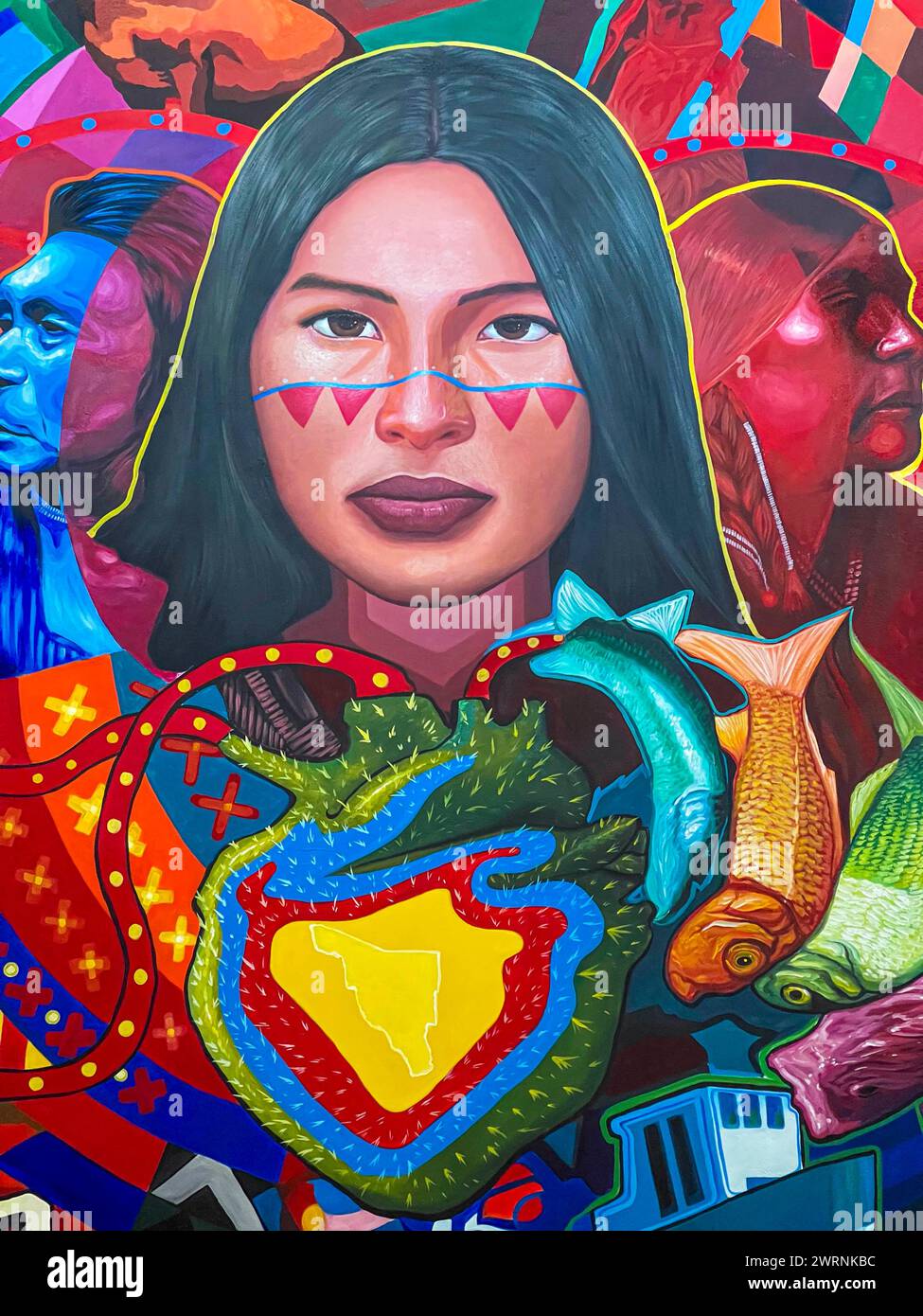 Mural of Seri woman and Comcaac indigenous community on the walls of ...