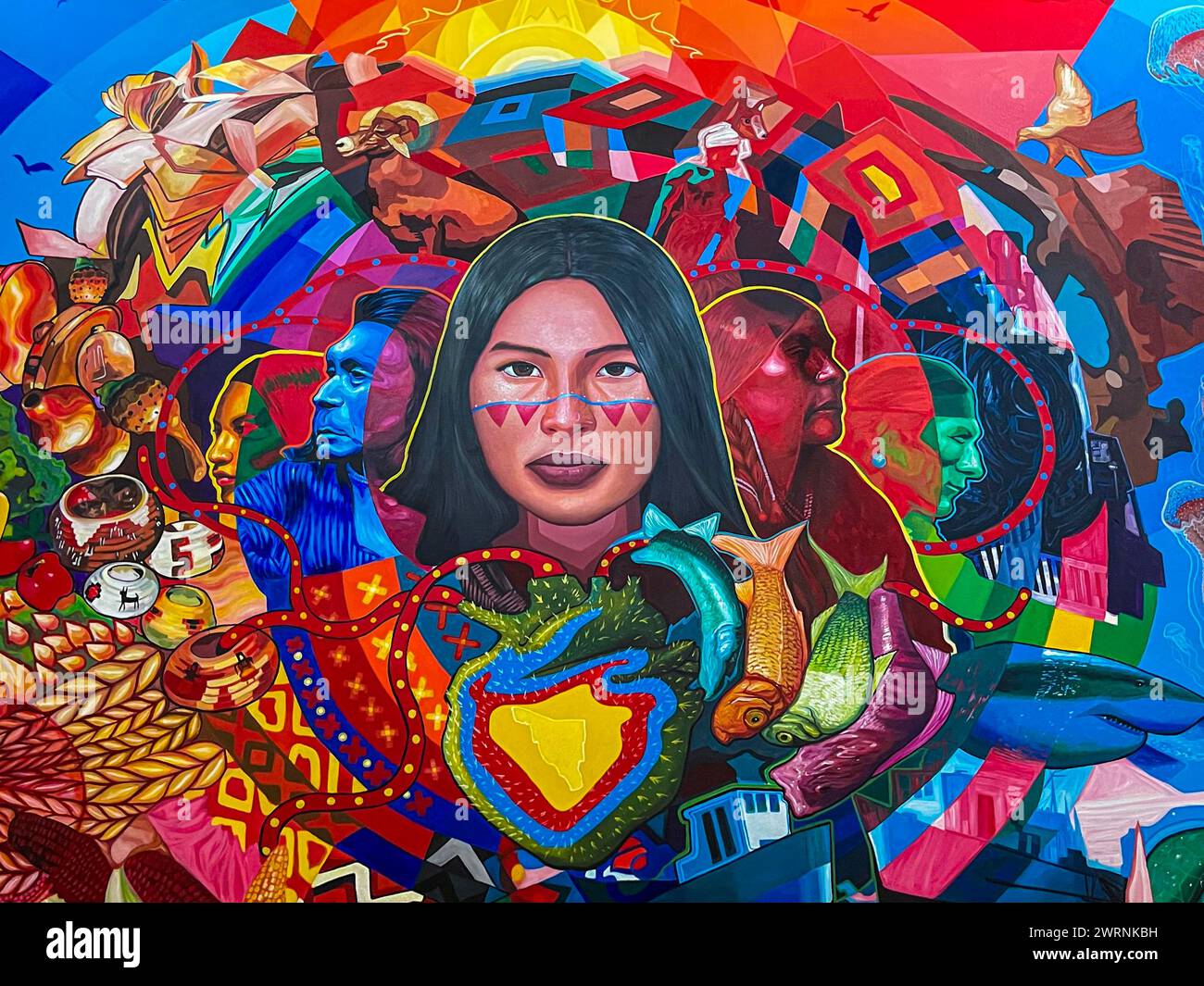 Mural of Seri woman and Comcaac indigenous community on the walls of ...