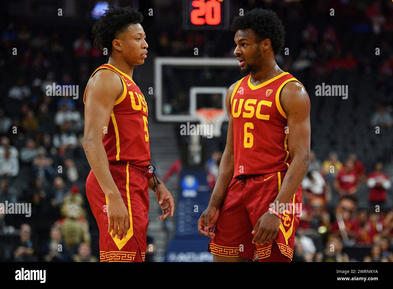 LAS VEGAS, NV - MARCH 13: USC Trojans guard Boogie Ellis (5) and USC ...