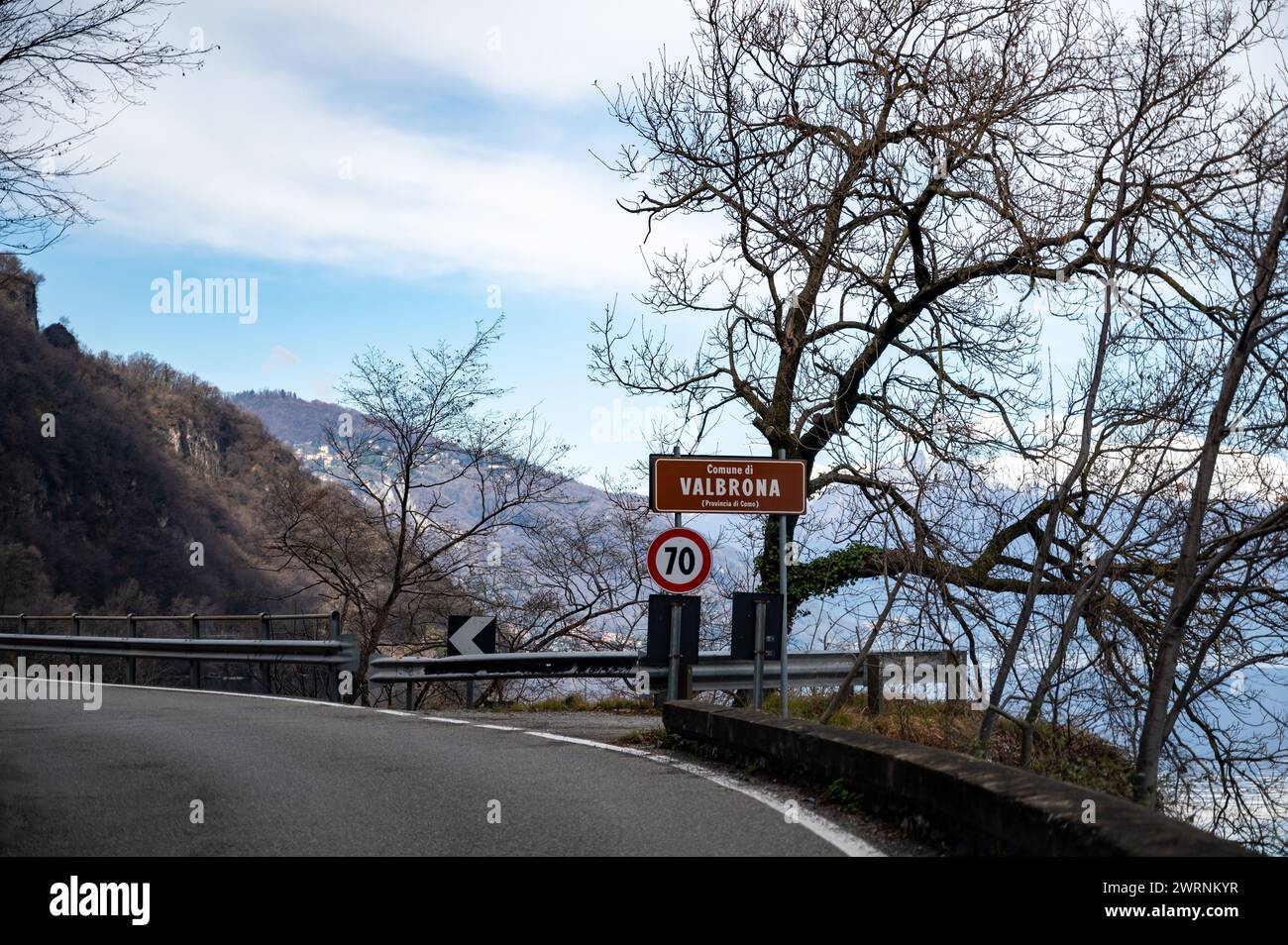Driving car on road along shores of Lake Como in Northern Italy, spring ...