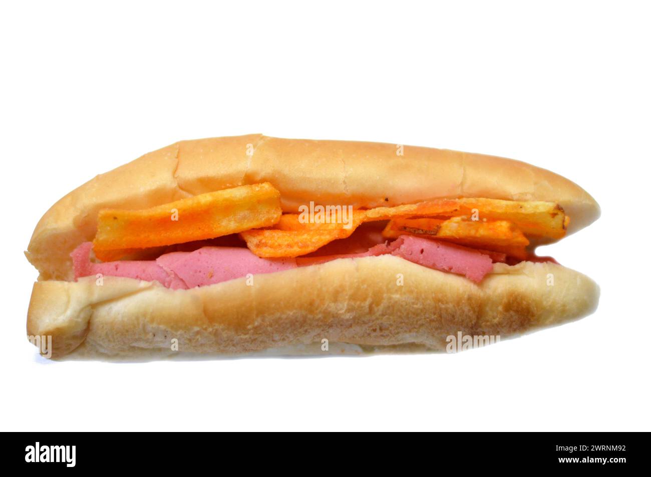 Deep fried potato chips with Lunch meats, cold cuts, luncheon cooked ...