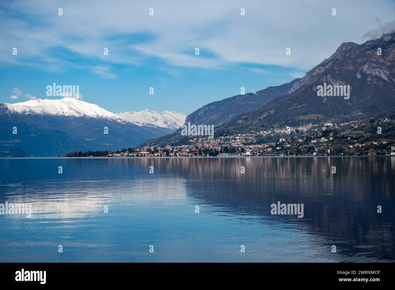 Driving car on road along shores of Lake Como in Northern Italy, spring ...