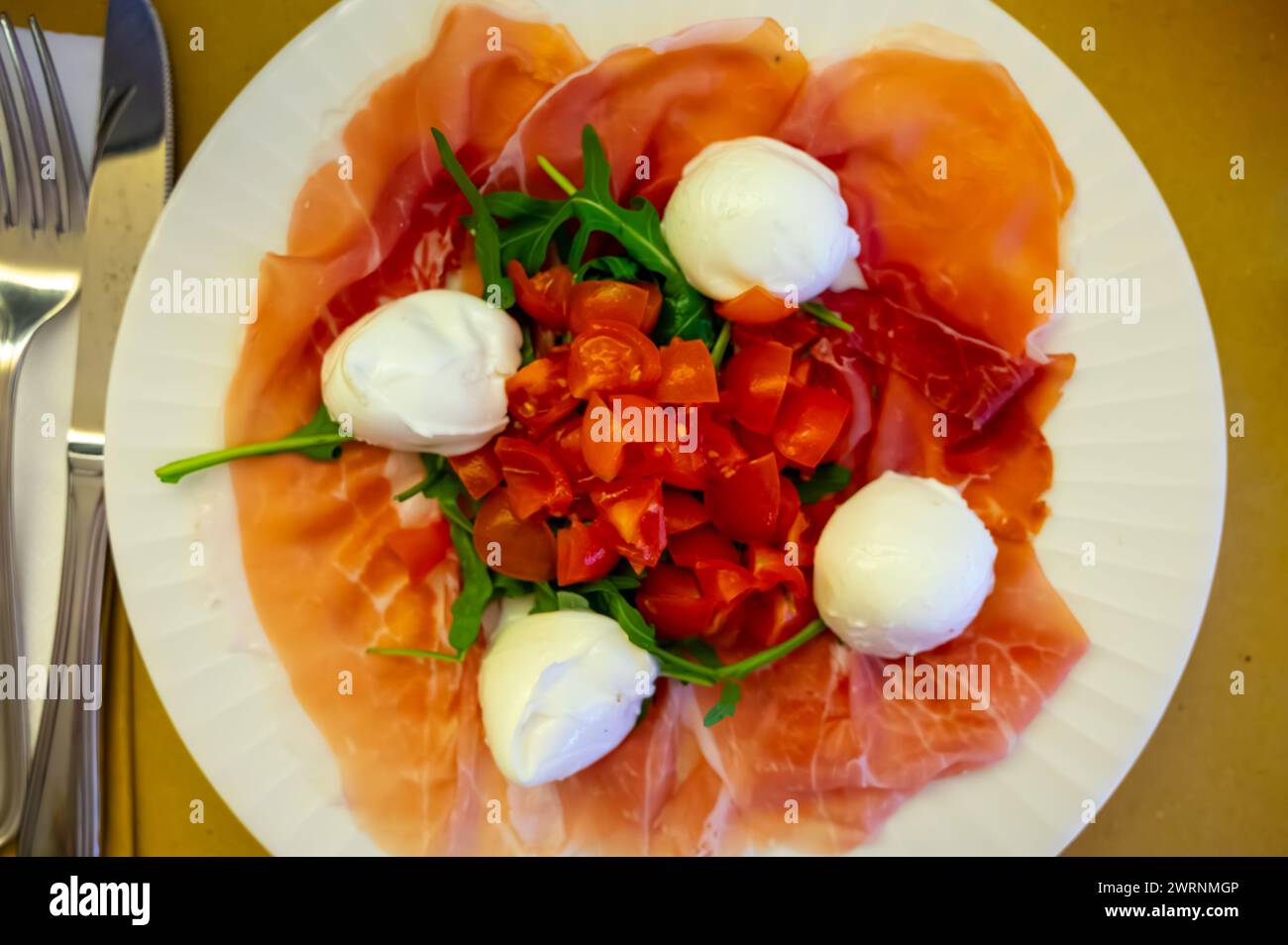 Cuisine of Emilia-Romagna region, Caprese salad with Prosciutto crudo ...