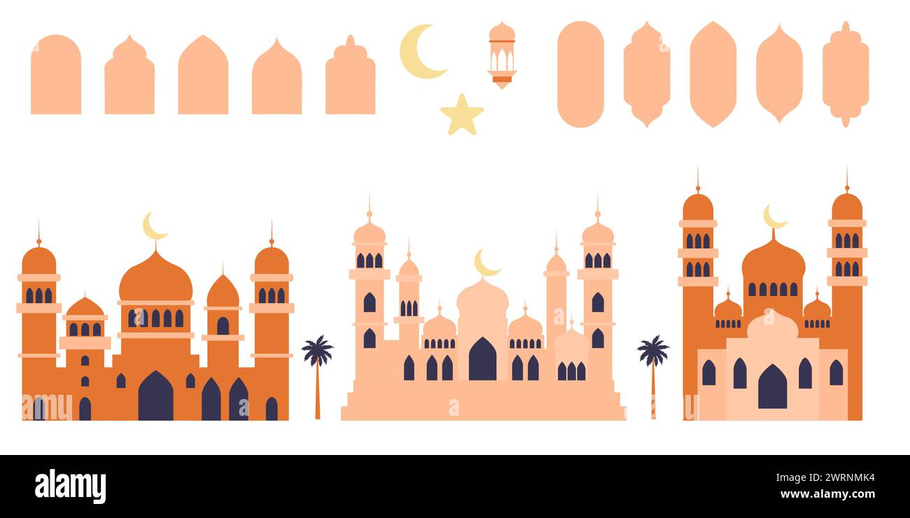 Set of Islamic religion design elements as windows and arches, mosque ...