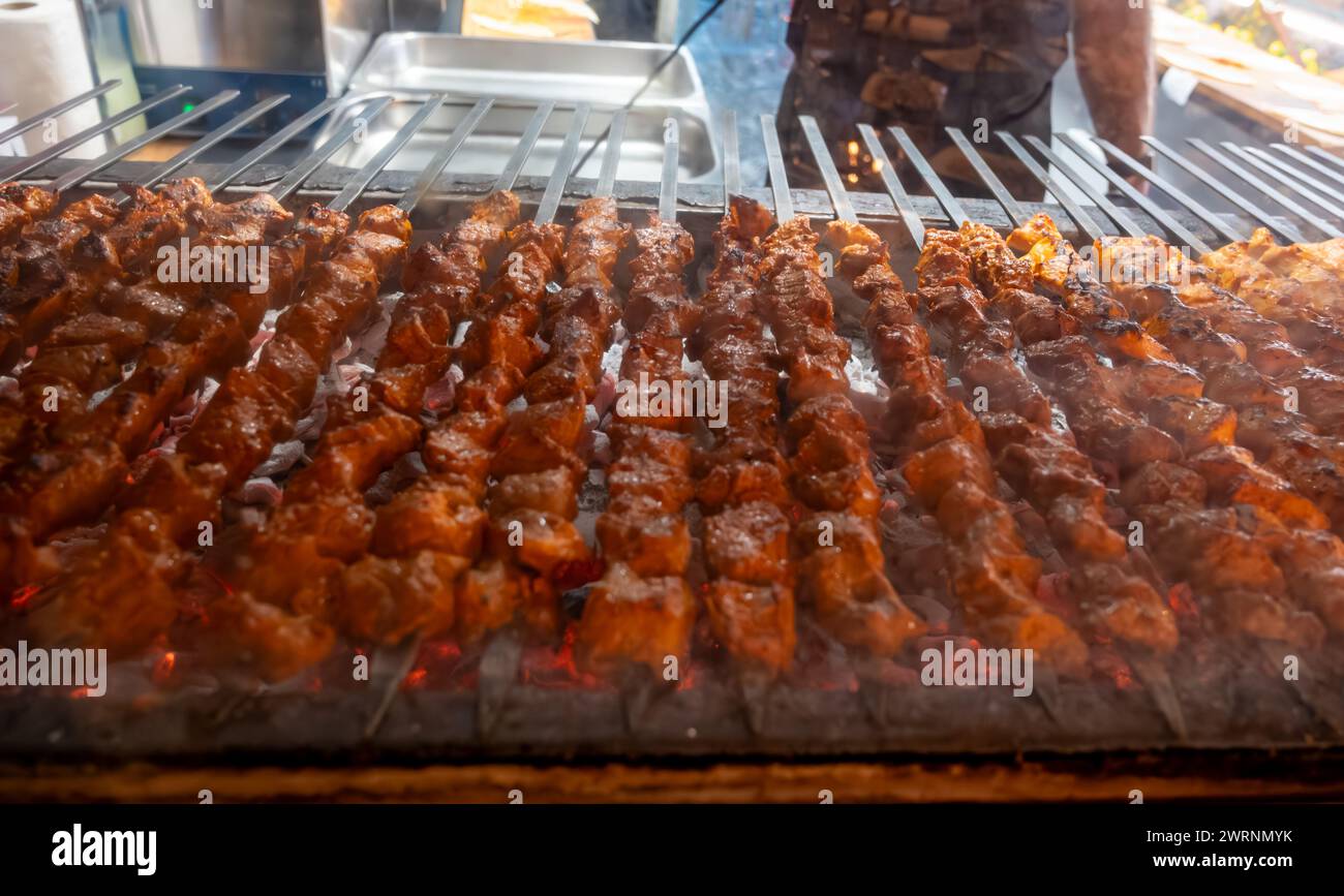 Turkish mixed grill meat, chicken wings, lamb, beef shashlik, kebab ...