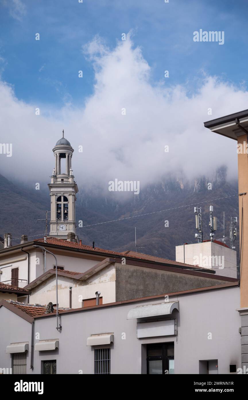 Driving car on road along shores of Lake Como in Northern Italy, spring ...