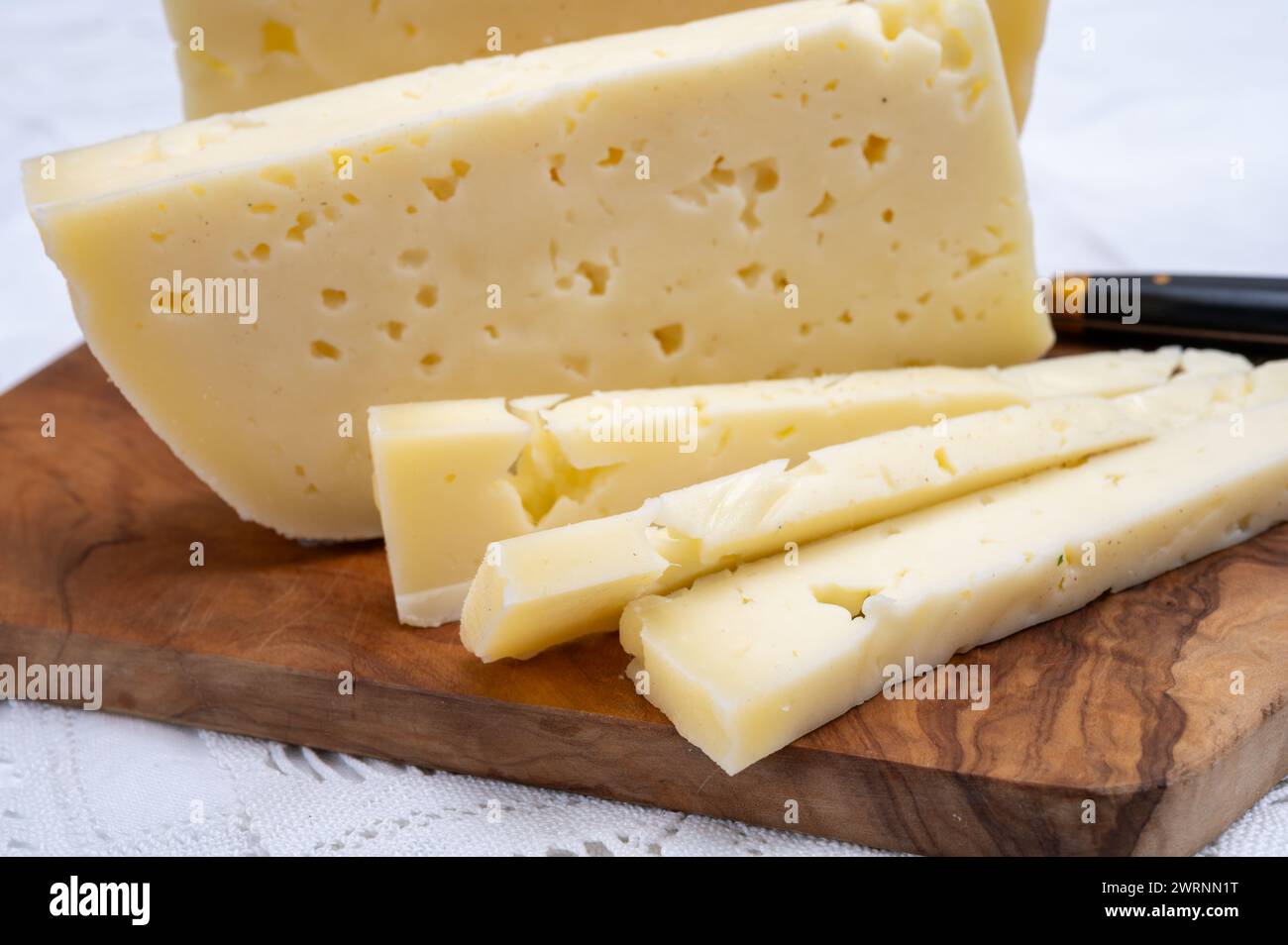Fresh Asiago cow's milk cheese, produced in Asiago in Italy, different ...