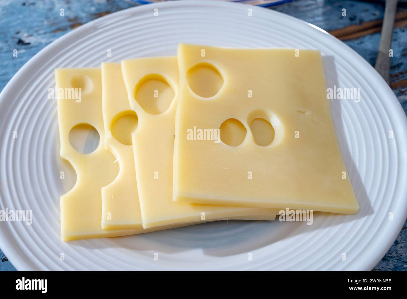 Swiss cheese collection, yellow emmentaler or emmental cheese with ...