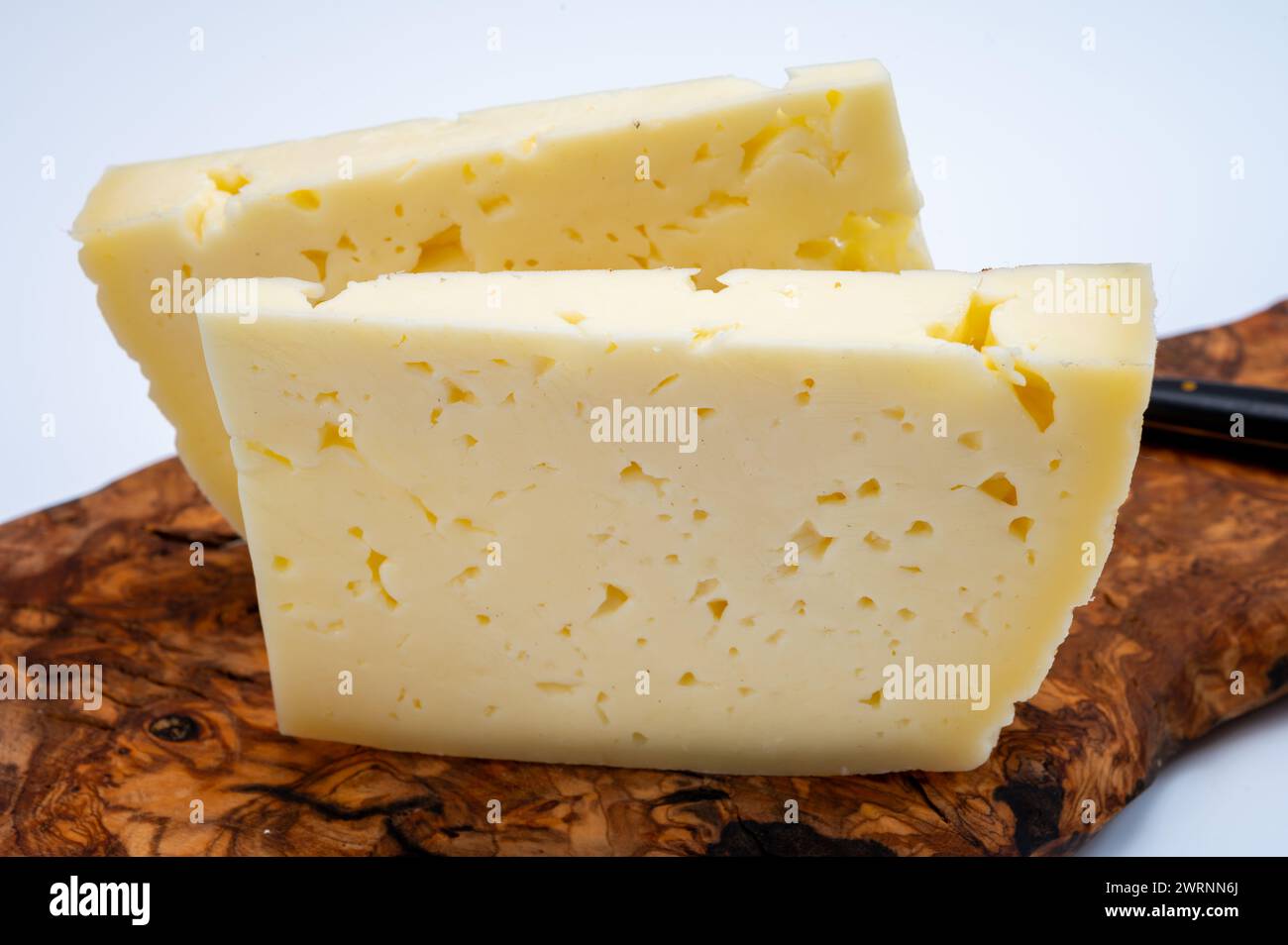 Fresh Asiago cow's milk cheese, produced in Asiago in Italy, different ...