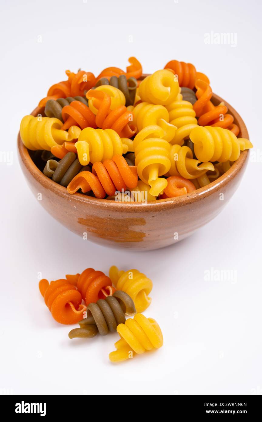 Traditional colorful tricolore Italian dried homemade pasta from Naples ...
