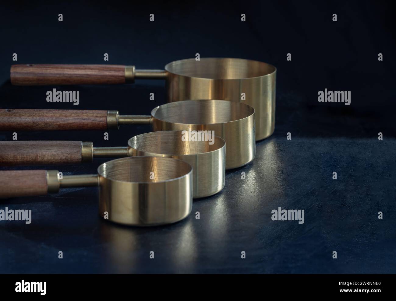 Set of Brass Measuring Cups with Wood Handles with Hanging Hole Design ...