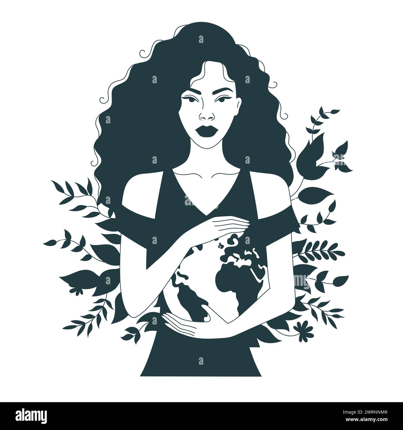 Minimalist flat art illustration features an African woman holding the ...