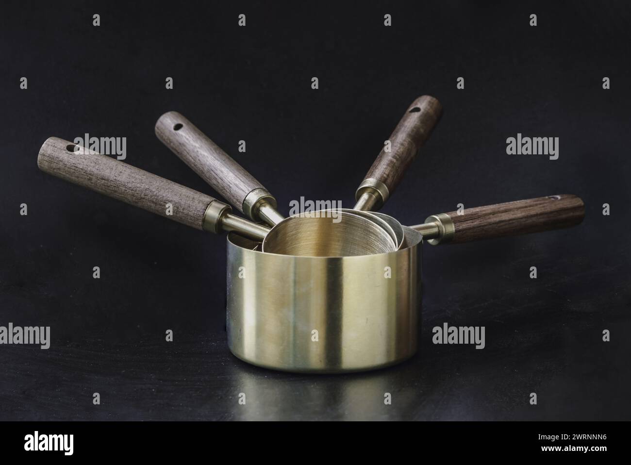 Set of Brass Measuring Cups with Wood Handles with Hanging Hole Design ...