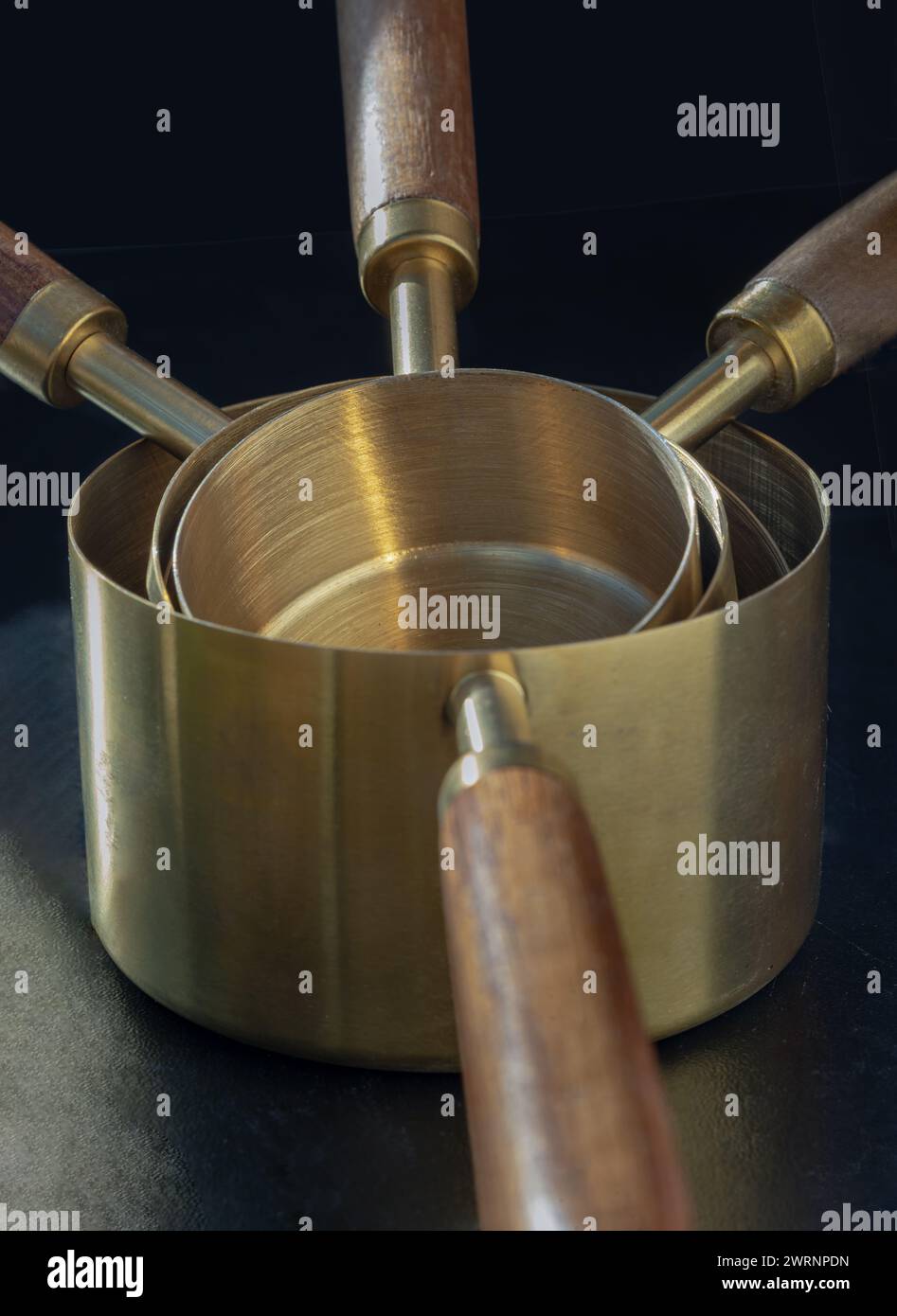 Set of Brass Measuring Cups with Wood Handles with Hanging Hole Design ...