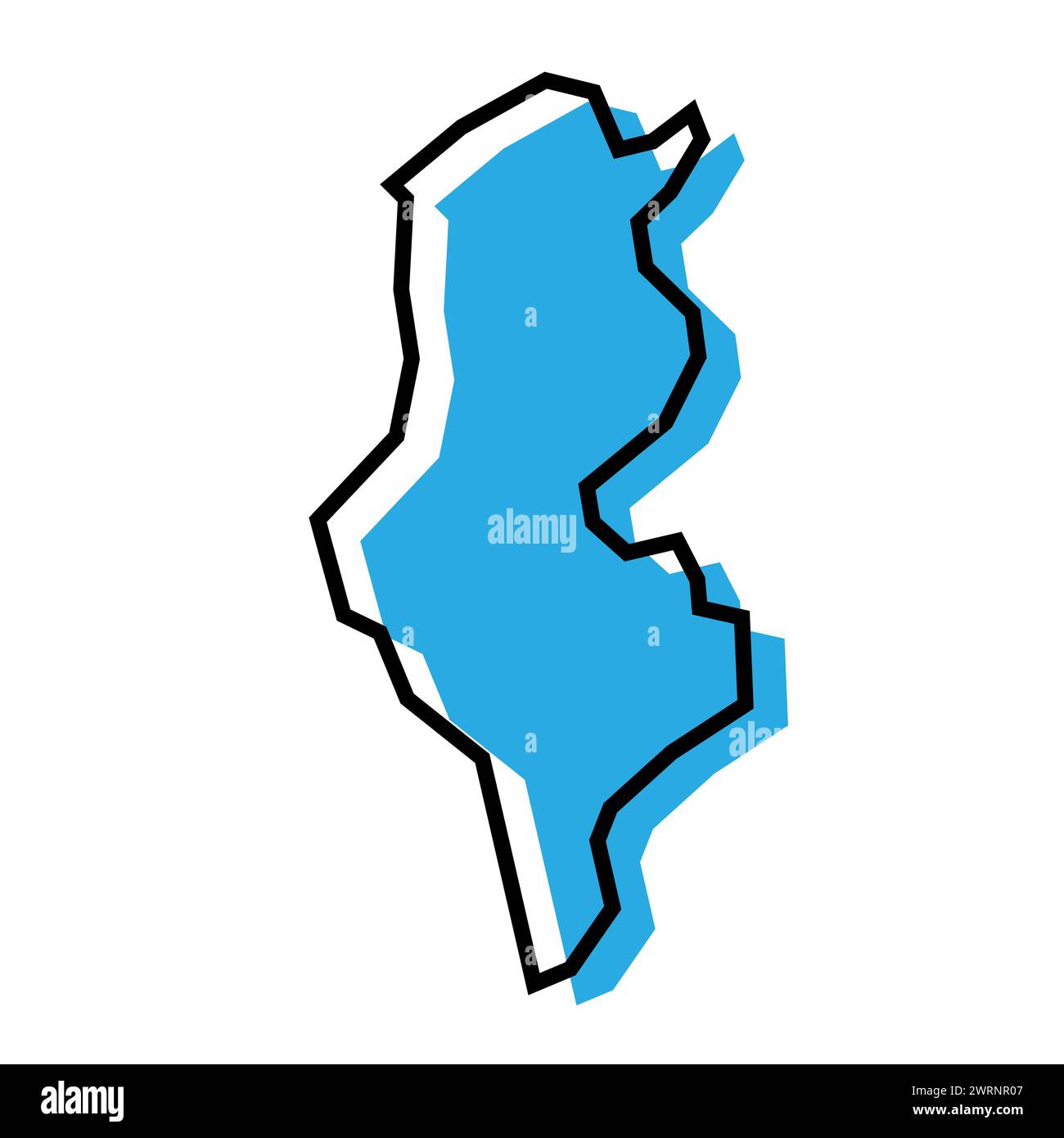 Tunisia country simplified map. Blue silhouette with thick black ... Tunisia country simplified map. Blue silhouette with thick black ...
