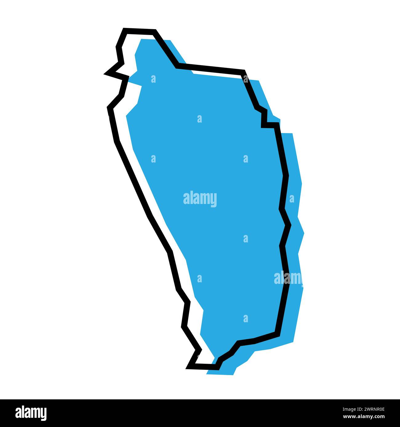 Dominica country simplified map. Blue silhouette with thick black ...