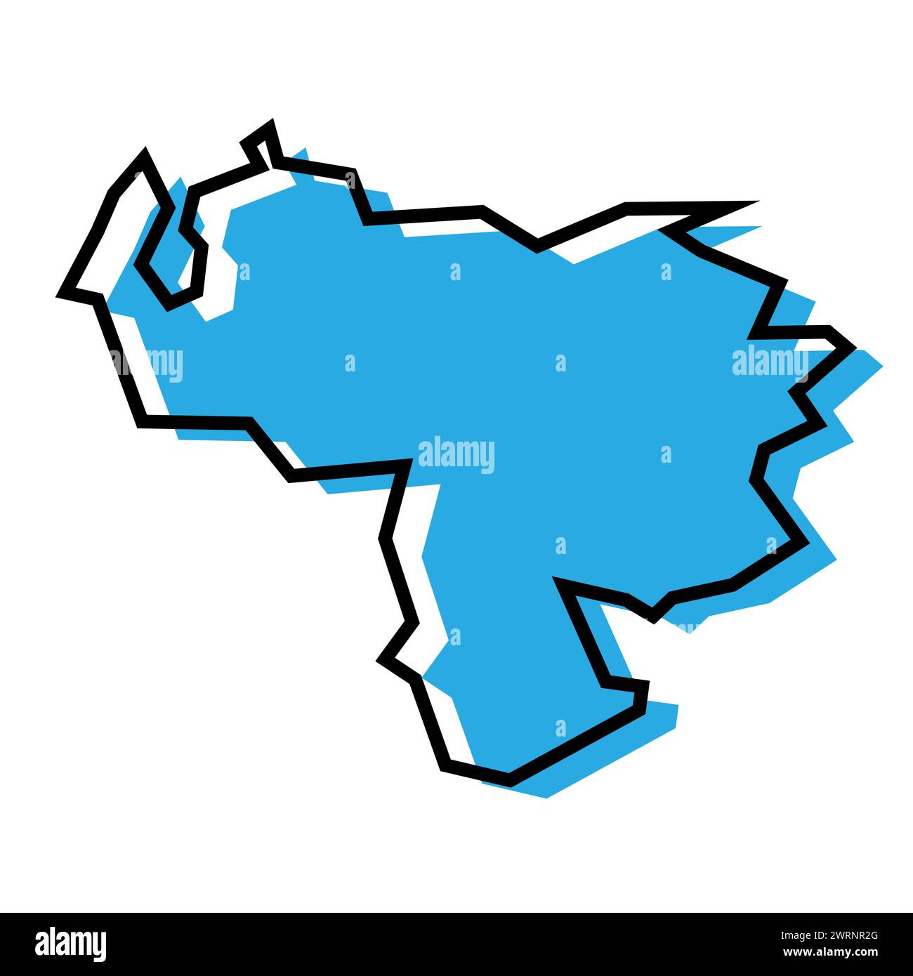 Venezuela country simplified map. Blue silhouette with thick black ...