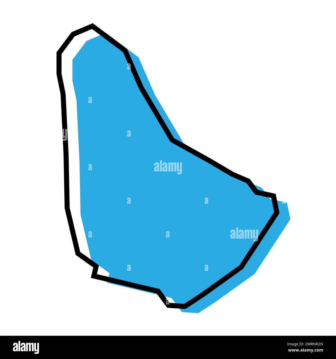 Barbados country simplified map. Blue silhouette with thick black contour outline isolated on ...