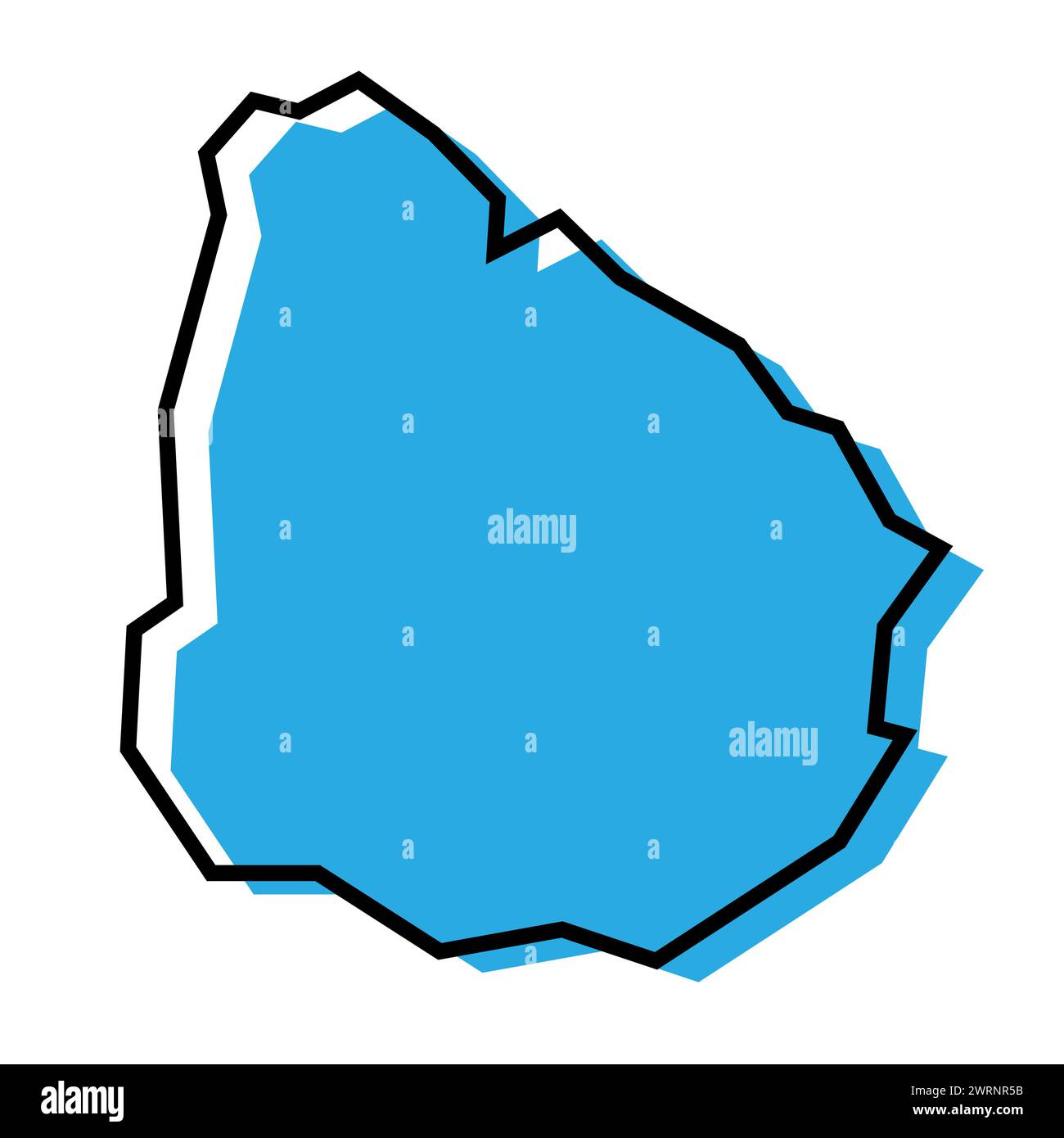 Uruguay country simplified map. Blue silhouette with thick black ...