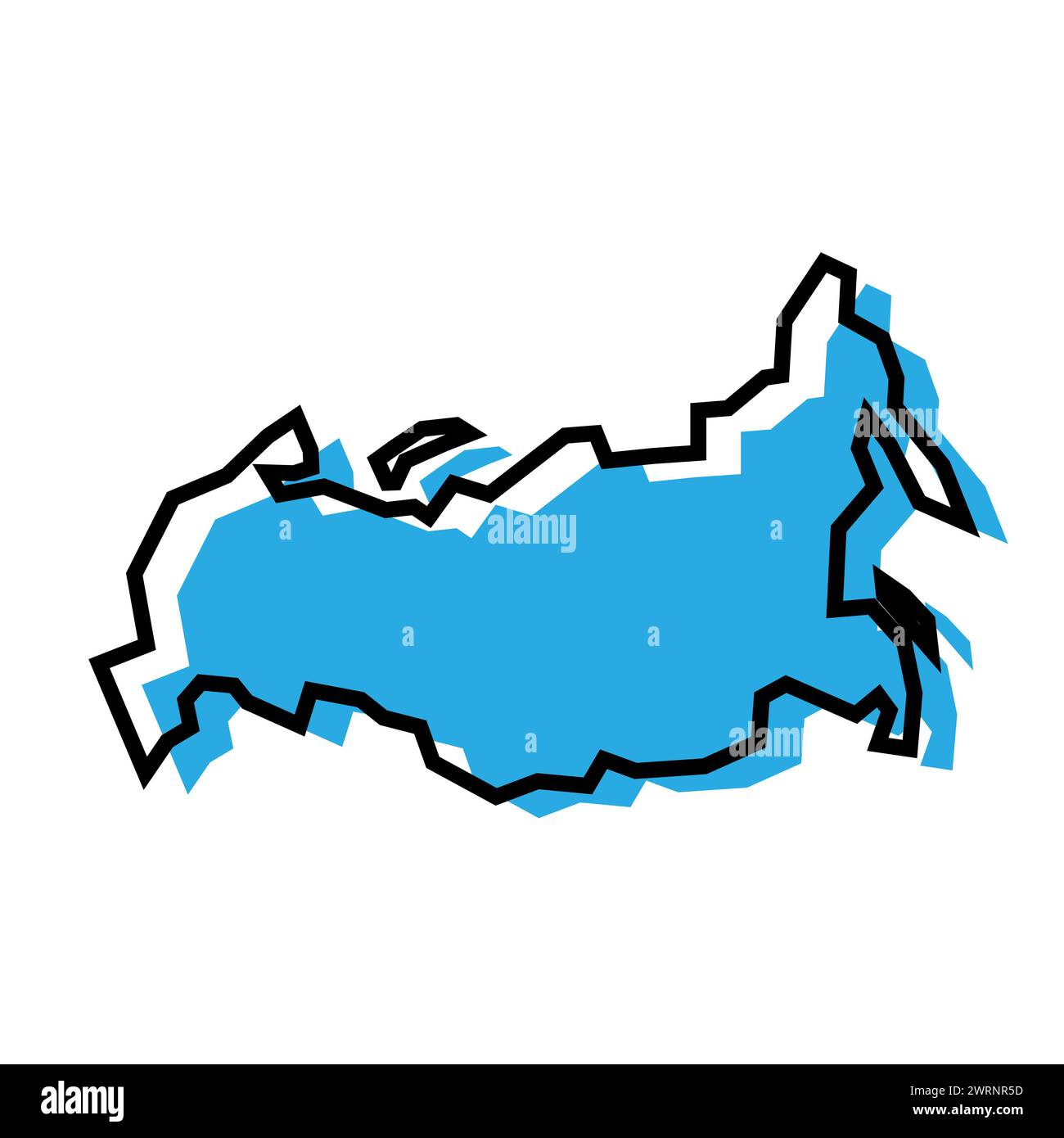 Russia country simplified map. Blue silhouette with thick black contour ...