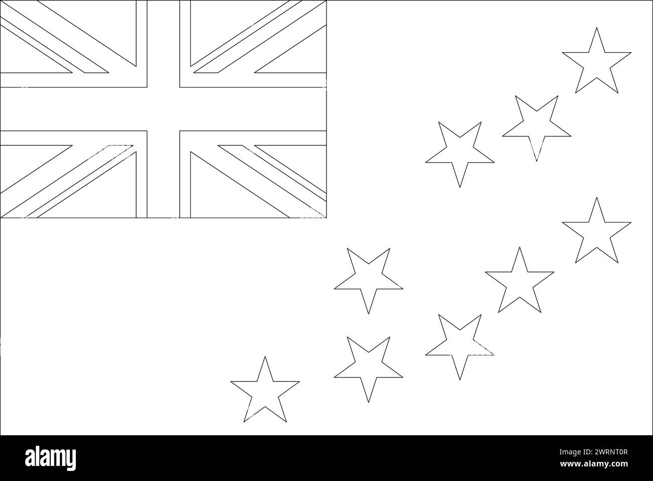Tuvalu flag - thin black vector outline wireframe isolated on white ...