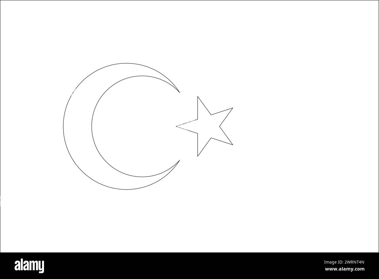 Turkey flag - thin black vector outline wireframe isolated on white ...
