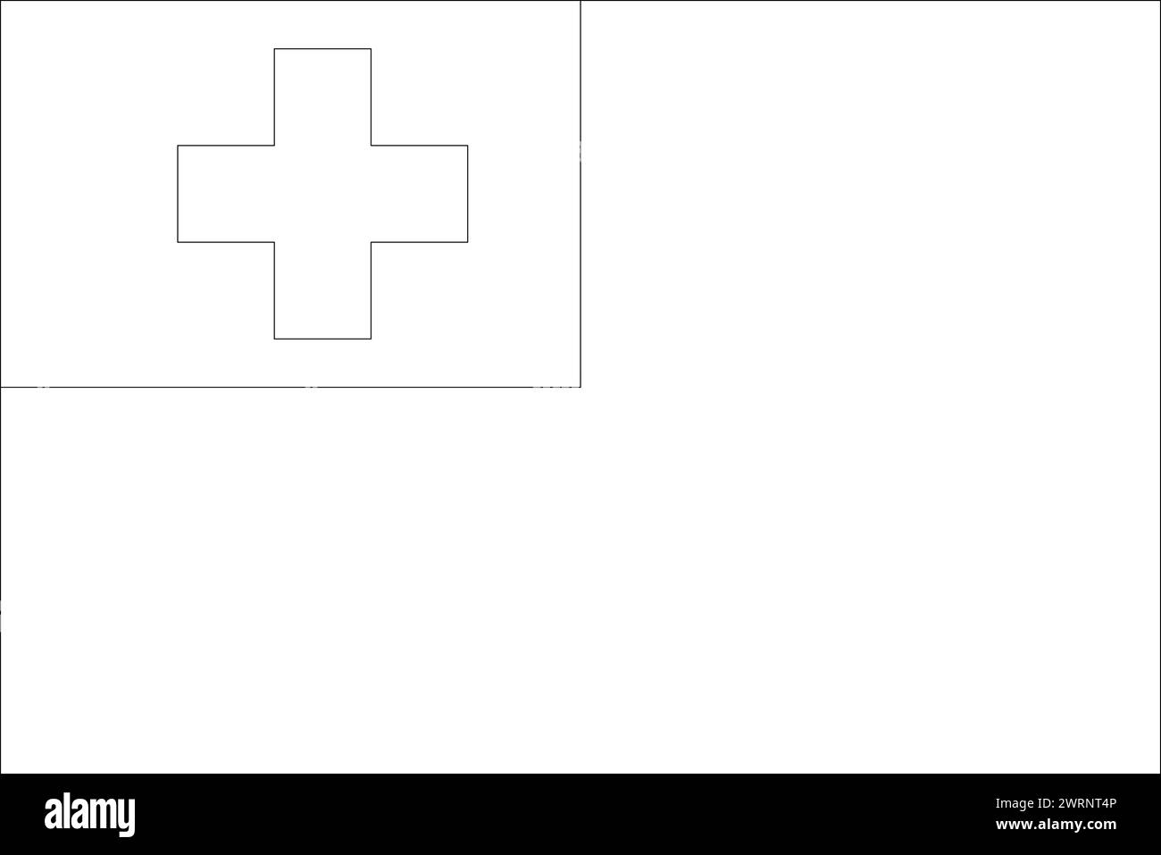 Tonga flag - thin black vector outline wireframe isolated on white ...