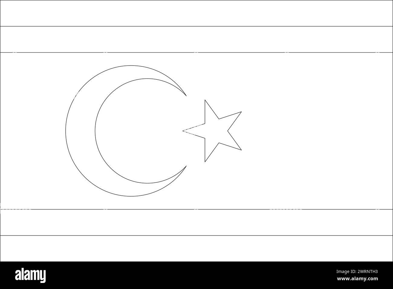 Northern Cyprus flag - thin black vector outline wireframe isolated on ...