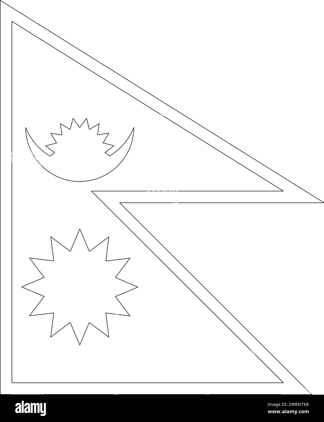 Nepal flag - thin black vector outline wireframe isolated on white ...