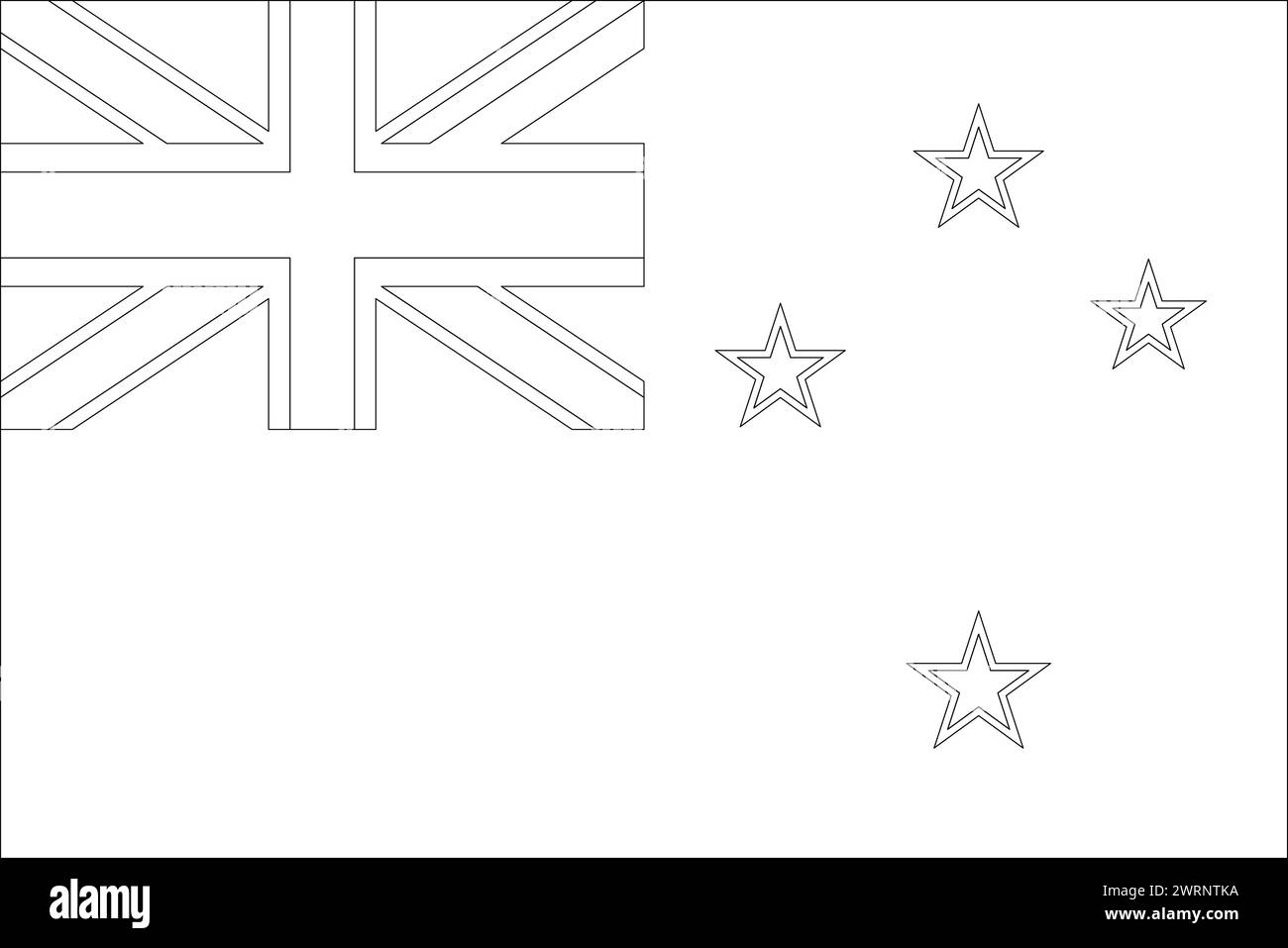 New Zealand flag - thin black vector outline wireframe isolated on ...