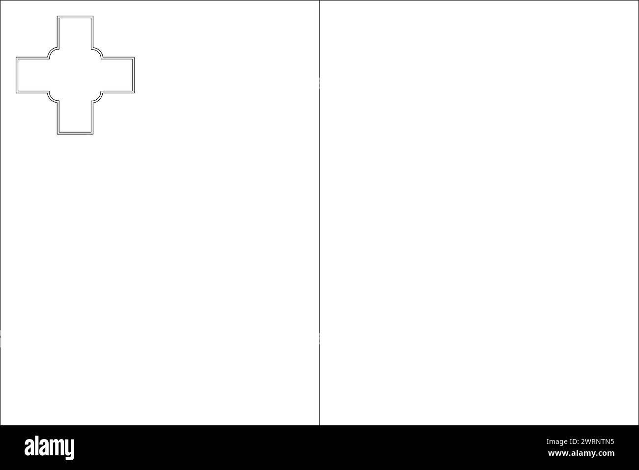 Malta flag - thin black vector outline wireframe isolated on white ...