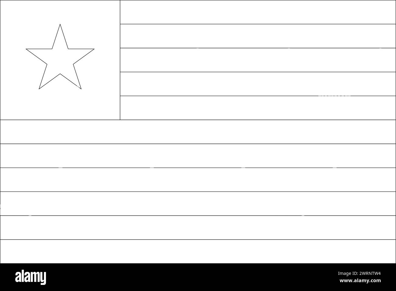 Liberia flag - thin black vector outline wireframe isolated on white ...