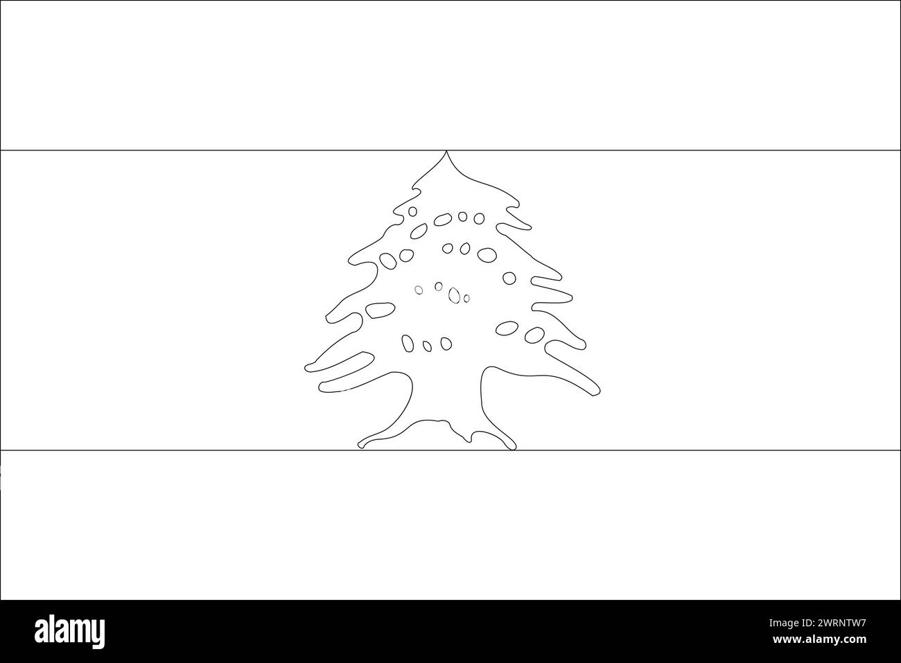 Lebanon flag - thin black vector outline wireframe isolated on white ...