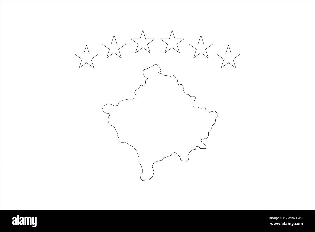 Kosovo flag - thin black vector outline wireframe isolated on white ...